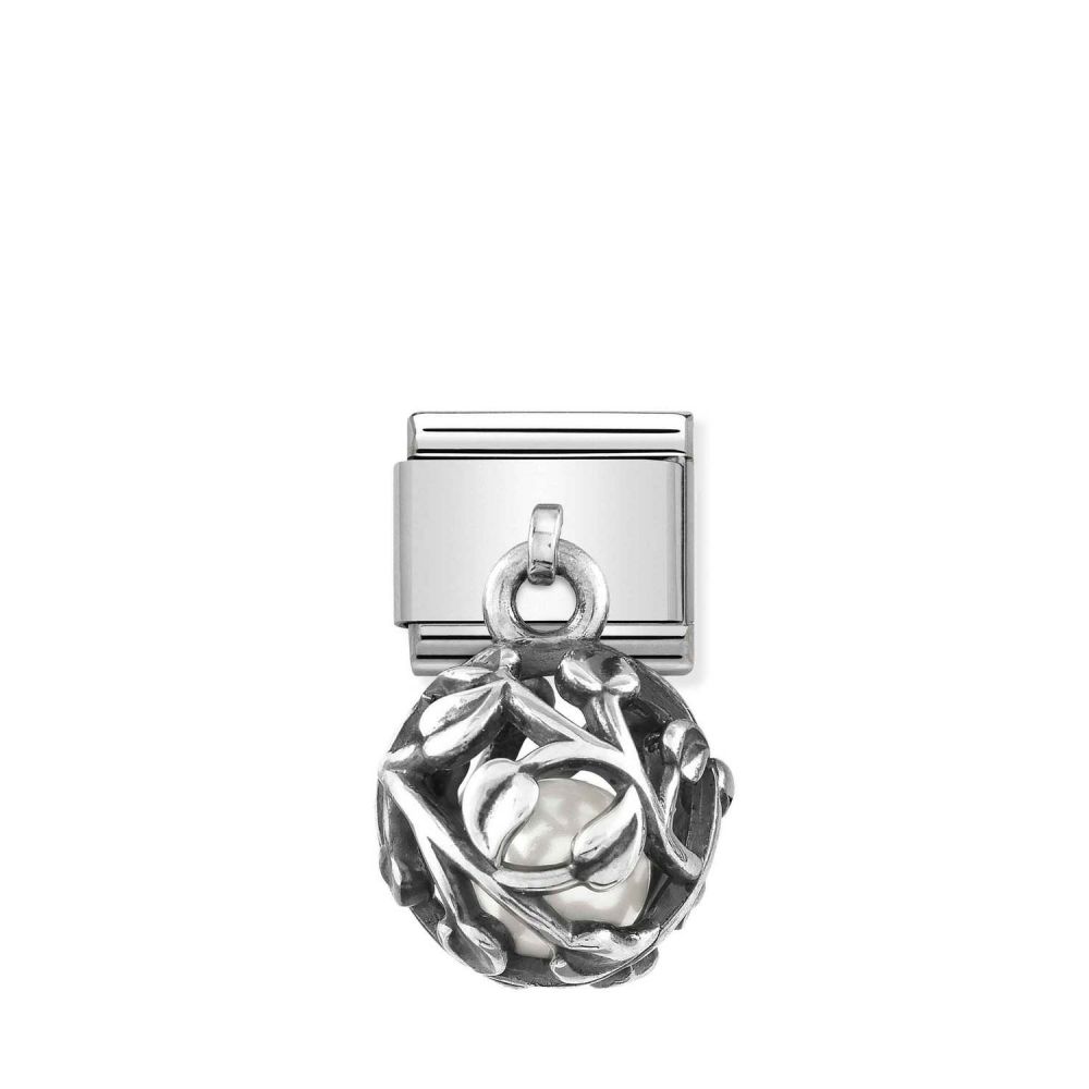 Nomination Composable Classic Silber Charm Kugel mit Blattern und Perle 331810 05 Juwelier Morgner